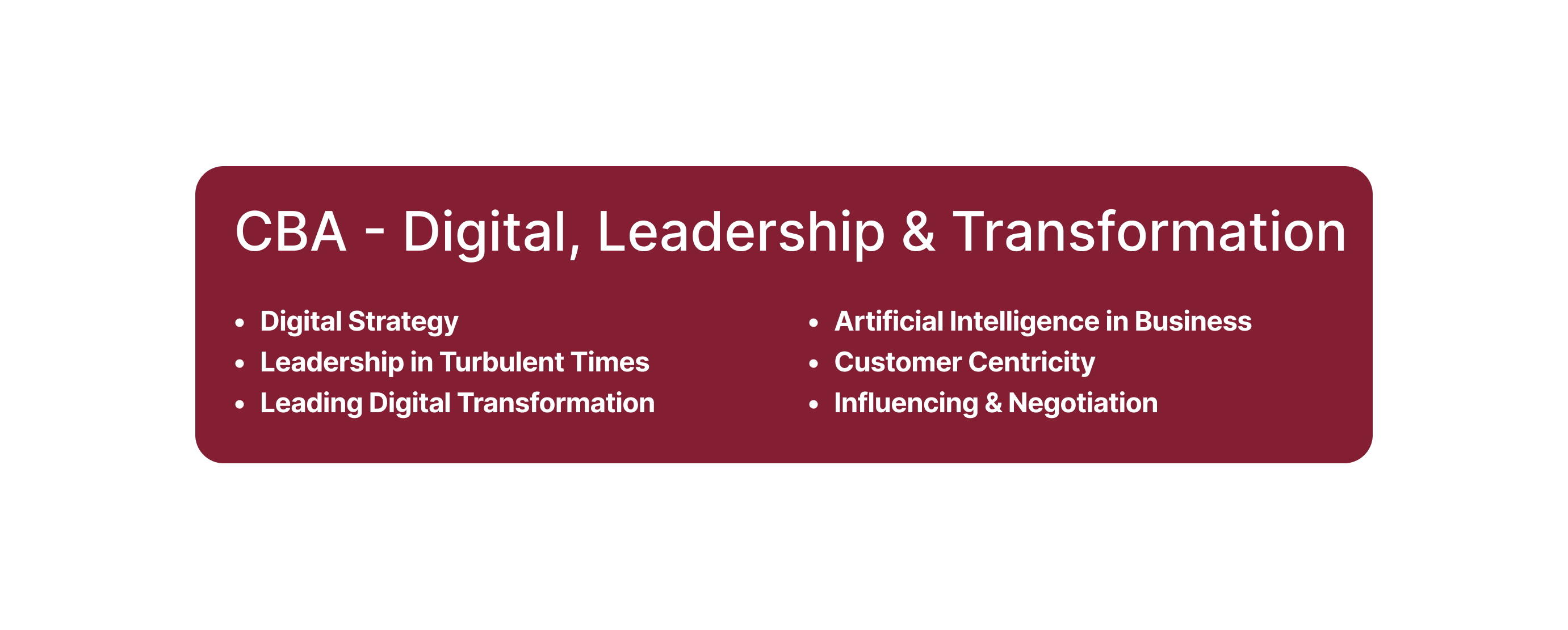 CBA Digital, Leadership & Transformation - Program Structure - AVT Business School